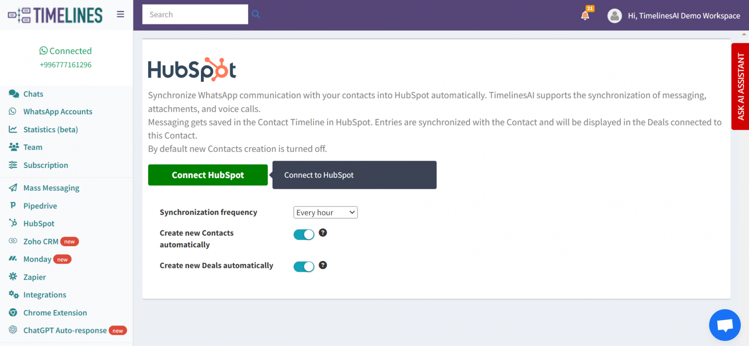 HubSpot and WhatsApp Integration Playbook - TimelinesAI