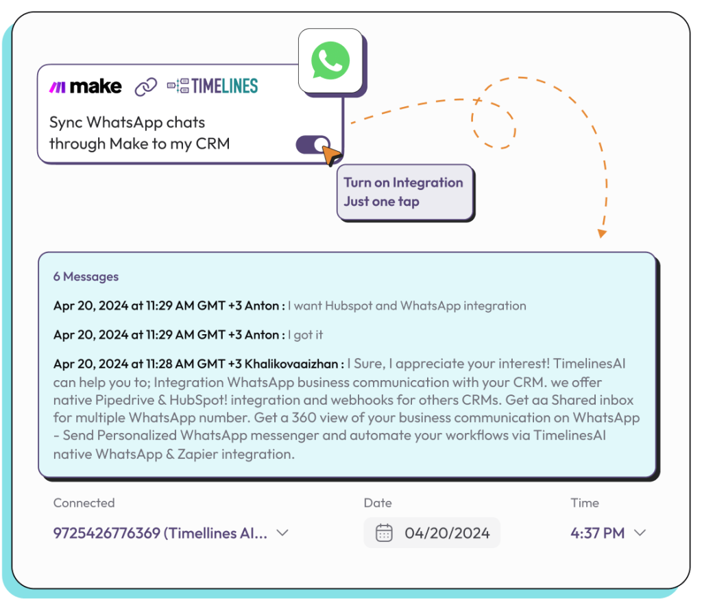 How to integrate WhatsApp with make.com (no API required) - TimelinesAI